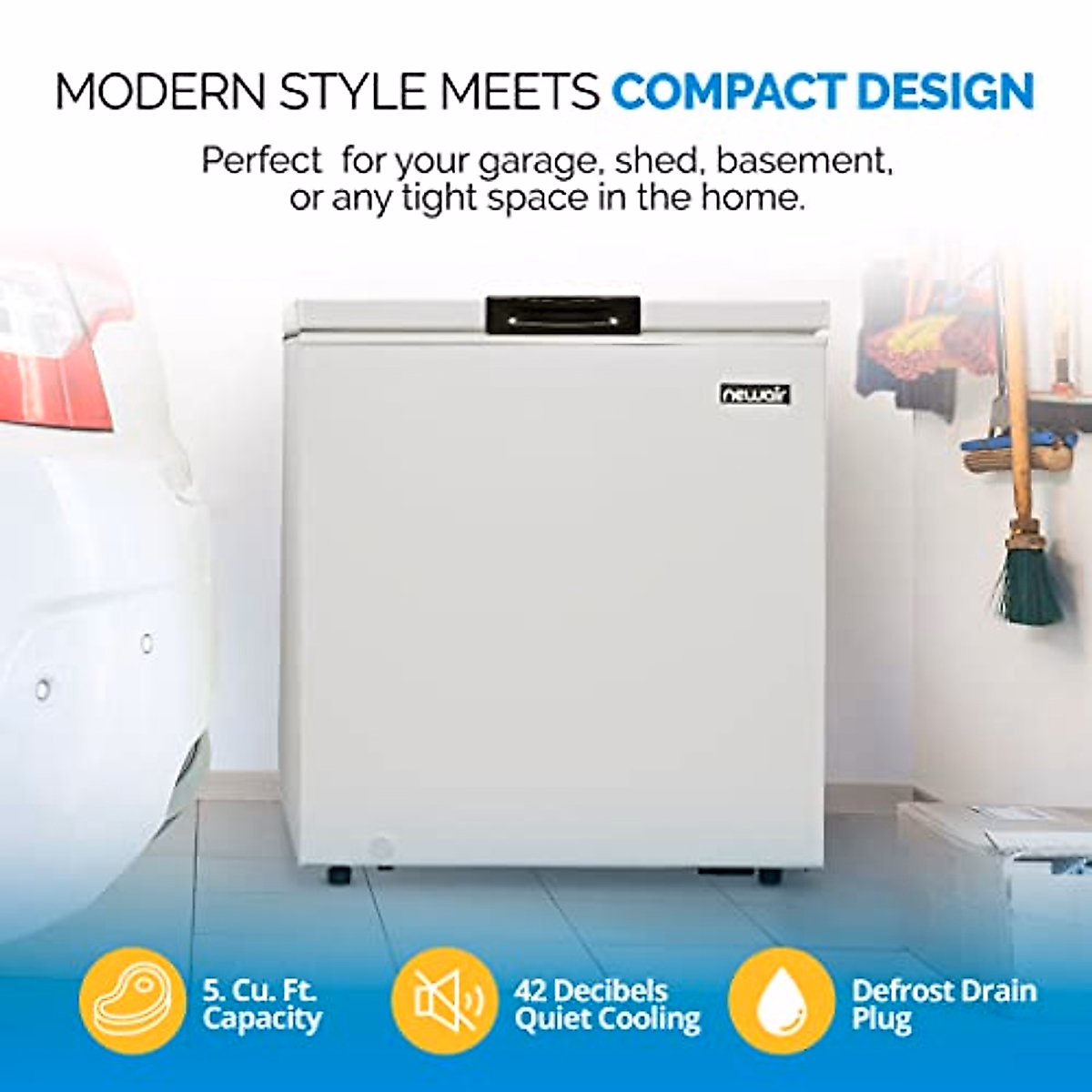 Newair 5 Cu. Ft. Mini Deep Chest Freezer and Refrigerator in Cool Gray with Digital Temperature Control, Fast Freeze Mode, Stay-Open Lid, Removeable Storage Basket, Self-Diagnostic Program