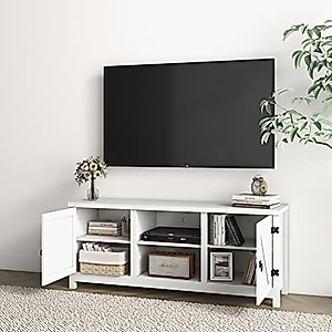 Panana Modern Farmhouse TV Stand for 65 inch TV, Entertainment Center with Storage and Open Shelves, Wood TV Stands TV Table Stand for Living Room, Bedroom (White, for 32"-65" TV)