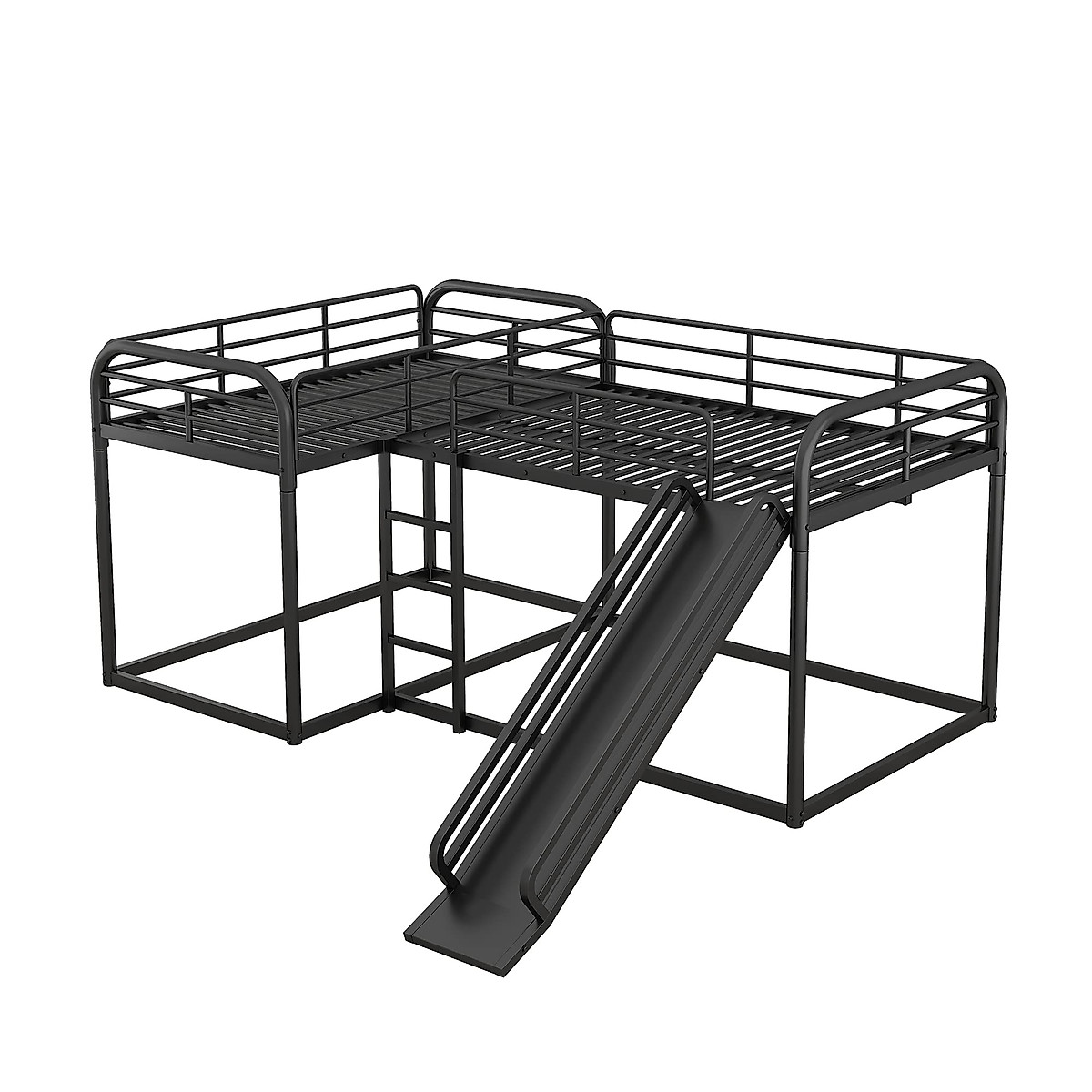 HHOK L Shaped Bunk Bed for 4, Bunk Bed with Slide, Heavy-Duty Metal Floor Bunk Bed Frame Full and Twin Size for Kids Teens Girls Boys