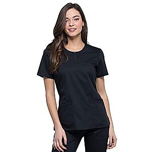 Cherokee Women Scrubs Top Workwear Revolution Round Neck Plus Size WW602, 5XL, Black