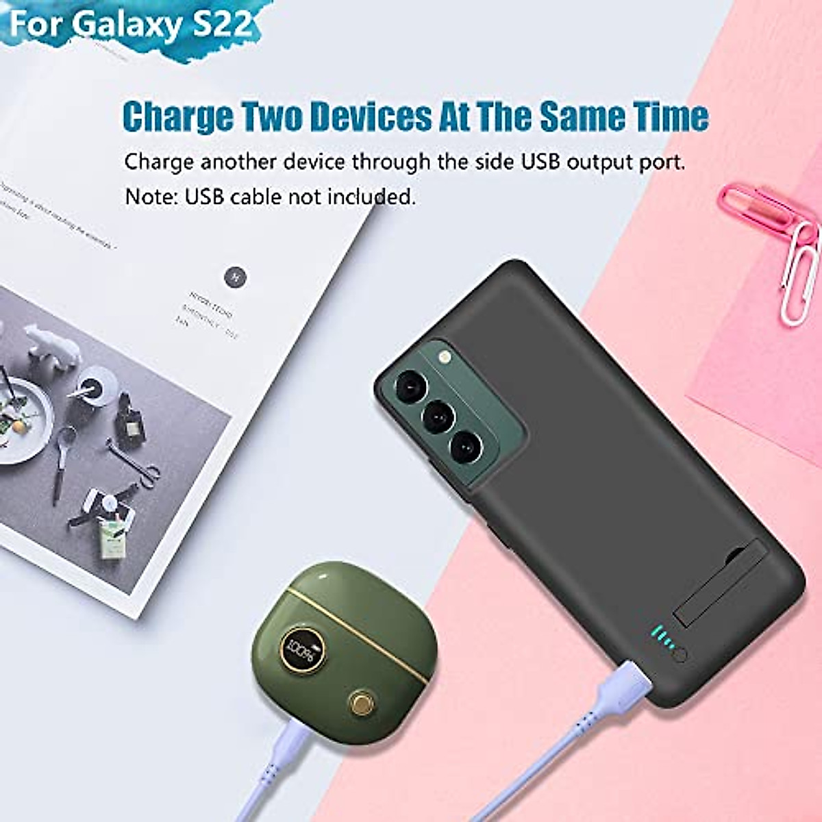 RUNSY Battery Case for Samsung Galaxy S22, 4800mAh Rechargeable Extended Battery Charging Charger Case, Add 100% Extra Juice, Not Compatible with S22+ or S22 Ultra (6.1 inch) Black