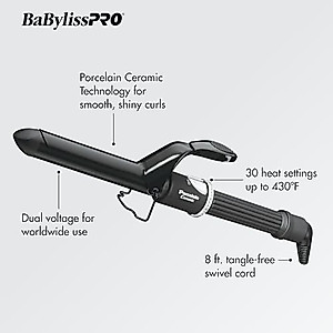 BaBylissPRO Porcelain Ceramic 1 1/4 Inch Curling Iron, Hair Styling Tools & Appliances, BP125S