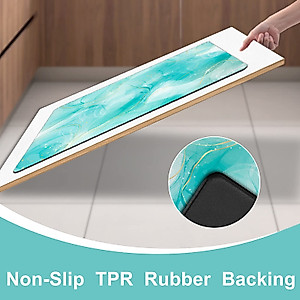 Teal Marble Kitchen Rugs Mats Sets 2 Gold Blue Turquoise Abstract Cushioned Anti-Fatigue Kitchen Floor Mat PVC Non-Slip Memory Foam Comfort Standing Mat for Sink Laundry, 17.3''x 28''+17.3'' x 47''