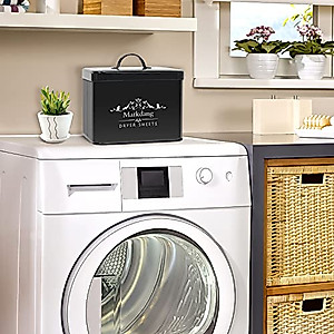 Markdang Dryer Sheet Holder Dispenser with Lid for Laundry Room Organization Modern Farmhouse Metal Magnetic Dryer Sheet Container for Laundry Room Decor and Accessories (Black)