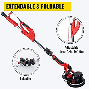 Mophorn Drywall Sander 850W, Electric Drywall Sander, Variable Speed 800-1750 RPM, Foldable Sheetrock Sander, with Telescope Handle, Electric Sander, with LED Strip Light and Vacuum Bag, Wall Sander