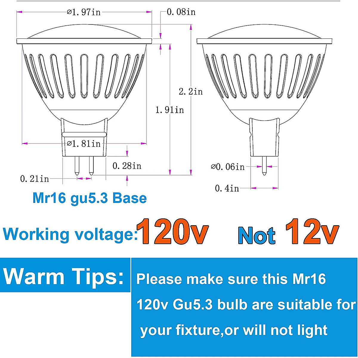 Small Frog 120V MR16 Led Bulbs 5W Replace 40W -50W Halogen Bulb,3000K Soft Warm White,120 Voltage MR16 GU5.3 Bulb Spotlights for Landscape Flood Track Lighting,Dimmable,Pack of 6