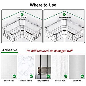 Fixwal 2 Pack Corner Shower Caddy, Adhesive Shower Corner Shelf Organizer with 4 Removable Hooks, No Drilling Shower Shelves for Bathroom Storage (Silver)