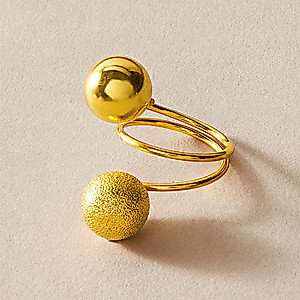 Minimalist Double Ball Bead Open Band Ring for Women Gold Plated Spinning Statement Expandable Adjustable Layered Finger Rings Comfort Fit Fashion Geometrical Unique Holiday Birthday Jewelry Gift