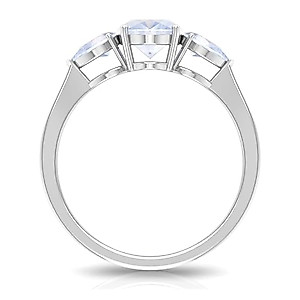 Certified Moonstone 3 Stone Engagement Ring for Women, AAA Quality, Past Present Future Ring - With Jewelry Box, 14K White Gold, Size:US 6.50