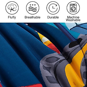 Holawakaka Trucks Tractors Cars Boy Bedding Comforter Set with Sheets, Full Size Cartoon Construction Car Excavator Print Kids Bed in A Bag 5-Piece, Boys Reversible Dorm Bed Sets (Navy Blue Full)