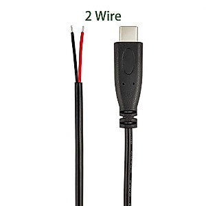 JZYMOD USB C Pigtail 2 Core Cable, 4-Pack USB 2.0 Male Plug 2pin Wire DIY Pigtail Cable 5V 3A 22AWG USB C Power Cable Black (9.8Inch/25cm)
