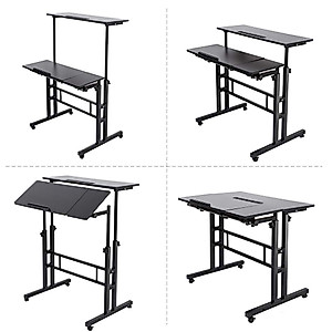 Ejoyous Height Adjustable Stand Up Desk, Mobile Standing Desk Sit to Stand Computer Desk Laptop Table Workstation with Rolling Wheels for Home Office
