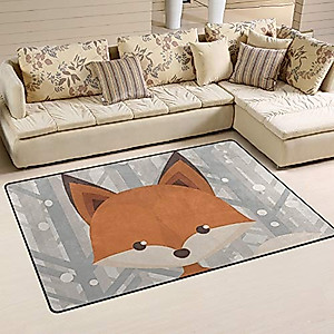 Lightweight Printed Area Rug Carpet Decorative Contemporary Cartoon Fox Pattern Water-Repellent Fade Resistant for Living Room Bedroom 31x20 Inches