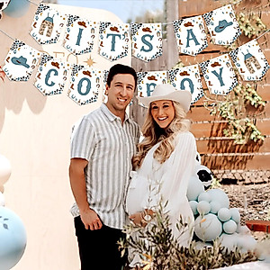 JOYMEMO It's A Cowboy Banner, Blue Cowboy Baby Shower Decorations for Boy, Western Little Cowboy Theme Decor Party Supplies