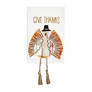 Mud Pie Thanksgiving Turkey Dangle Leg Towel, Give Thanks, 21" x 14"