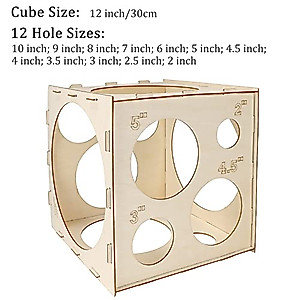 Aoibrloy 12 Holes Wood Balloon Sizer Cube Box, Collapsible Balloon Size Measuring Tool for Balloon Garland Balloon Columns Balloon Arches Decorations (2-10 INCH)