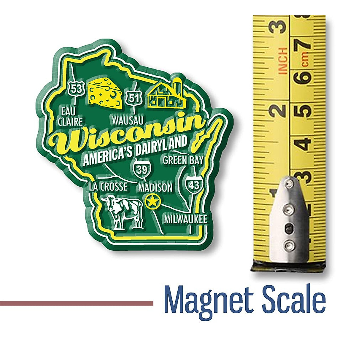 Wisconsin Premium State Magnet by Classic Magnets, 2.3" x 2.5", Collectible Souvenirs Made in The USA