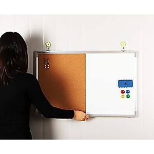 Combination Whiteboard Bulletin Board Set - Dry Erase/Cork Board 30 x 20" with 1 Magnetic Dry Eraser, 4 Markers, 4 Magnets and 10 Pins - Big Combo Tack White Board for Home Office Cubicle Desk