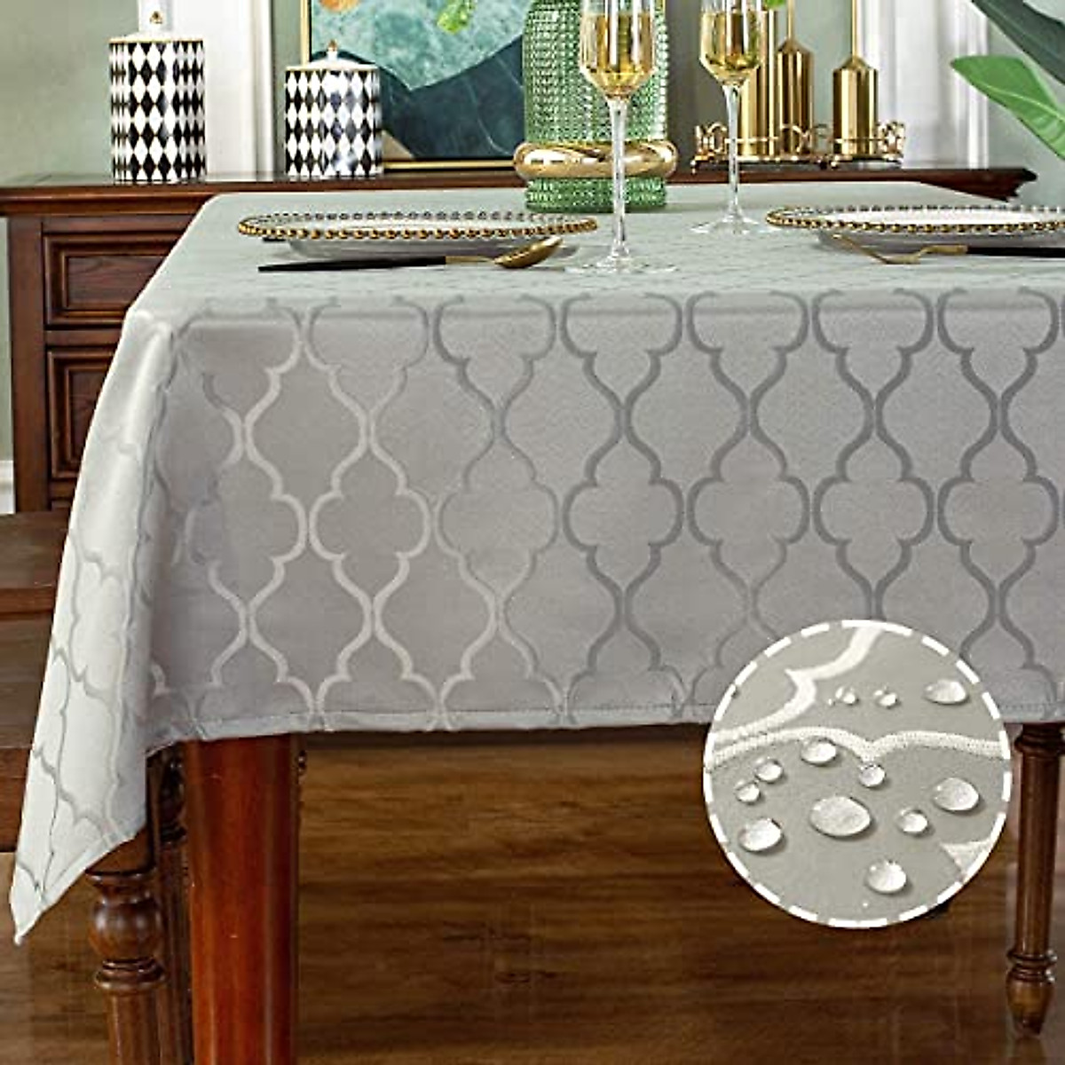 SASTYBALE Jacquard Tablecloth Rectangle Damask Fabric Table Cloth, Water Resistant & Wrinkle Free Polyester Table Cover for Kitchen Dining Tabletop Use (Rectangle/Oblong, 52" x 70" (4-6 Seats), Gray)