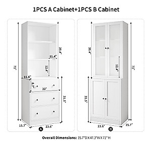 TUSY 71" Bookshelf Bookcase, 3-Tier Modern Bookshelves 3 Large Drawer, Wood Filing Cabinet with Open Storage Shelf, Glass Doors 5-Tier Fixed Storage Shelves for Home Office