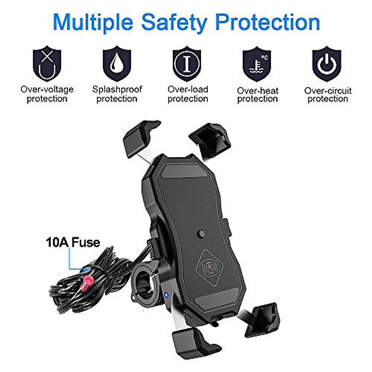 iMESTOU Motorcycle Wireless 15W Qi/USB Quick Charger 3.0 Phone Holder 2 in 1 Mount on 22-32mm Handlebar or Rear-View Mirror Fast Charging for 3.5-6.8 inch Cellphones
