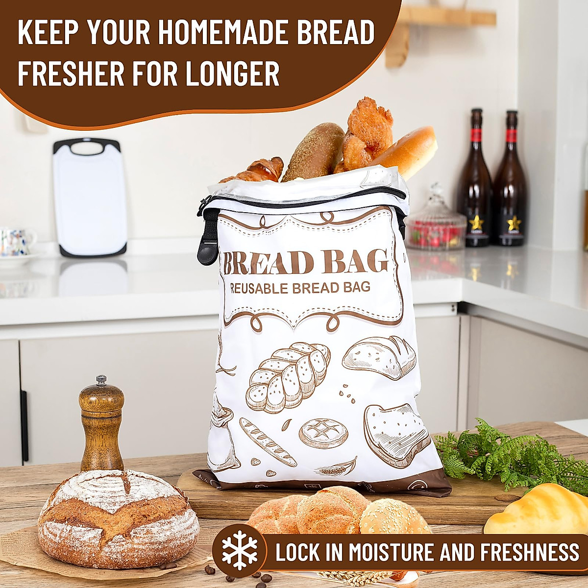 Bread Bags, 2 Packs Bread Bags for Homemade Bread, Reusable Sourdough Storage Bag With Zipper, Large Freezer Container to Keep Bread Fresh (Blue)