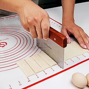 SiliQueen Silicone Pastry Baking Mat with Measurements Extra a Brush and a Dough Scraper- 27.5” x 20” Heat Resistant, BPA Free, Non-Stick Non-Slip Pastry Mat for Rolling Dough, Easy to Clean, Red