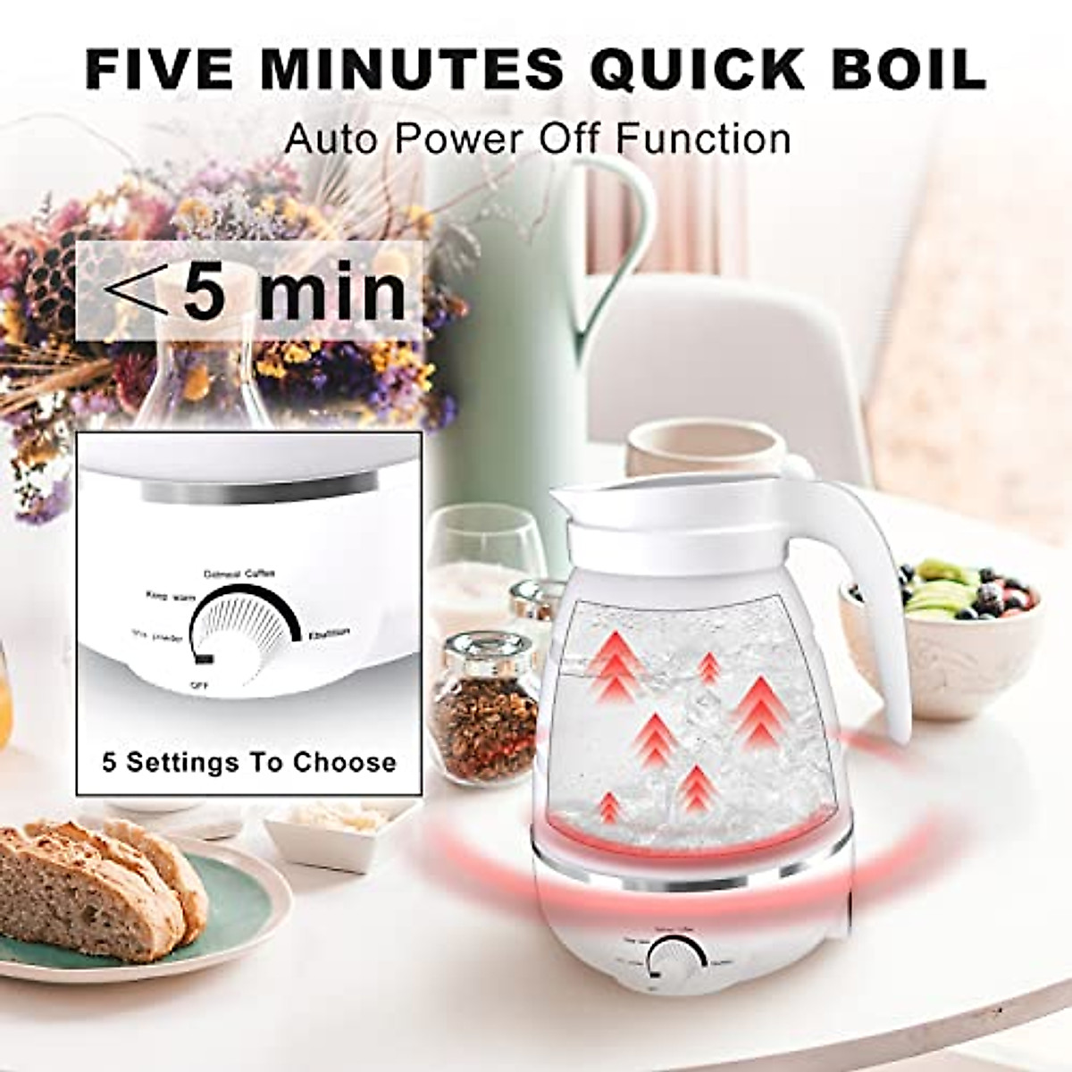 Foldable Electric Kettle, Travel Kettle with 2 Foldable Cup Set, Portable Boiler with Multiple Setting, Collapsible Heater for Water Milk Coffee Tea