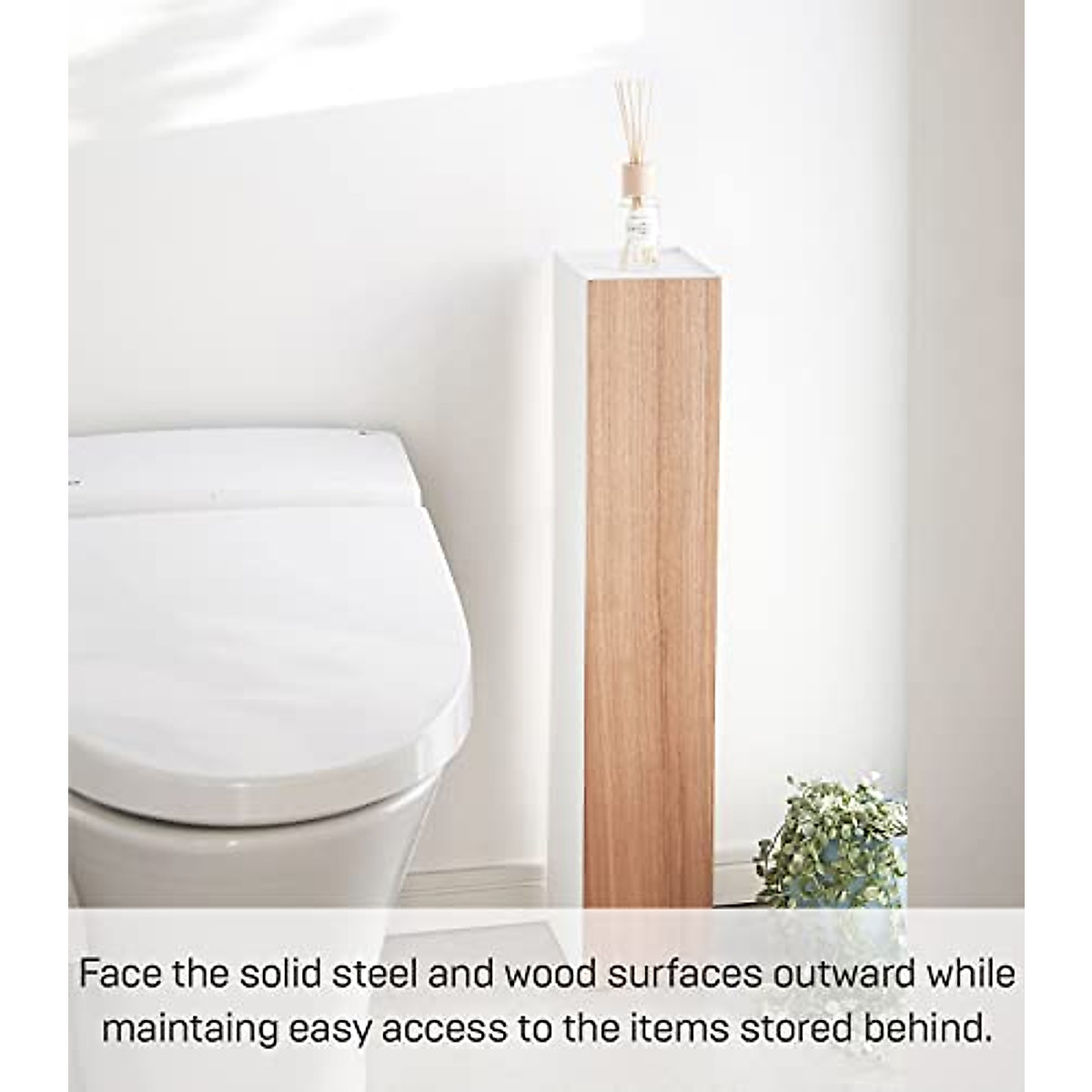 Yamazaki Supplies Home Organizer-Slim Bathroom Storage Shelves | Steel + Wood | Toilet Paper Stocker, One Size, Ash