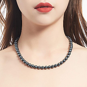 Beaded Strand Pearl Choker Necklace - Fashion Jewelry Birthday Gifts For Women(22-8mm Black)