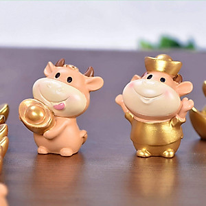 Animal Cow Ornaments Mini Gold Bull Figurine Miniatures Fairy Garden Decor Micro Landscape DIY Dollhouse Home Tabletop Car Dashboard Cake Decor 2021 Chinese New Year Spring Festival Lucky Gifts #3