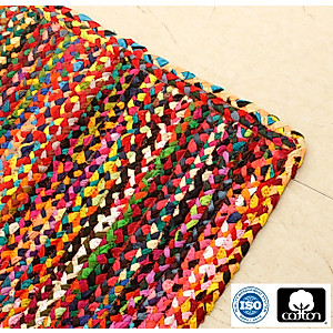 COTTON CRAFT Cotton Chindi Braid Rag Rug - Boho Farmhouse Rustic Area Accent Throw Rug - Handwoven Reversible Natural Recycled Cotton - Living Room Den Study Home Décor Gift - 2' x 3' - Multi Color