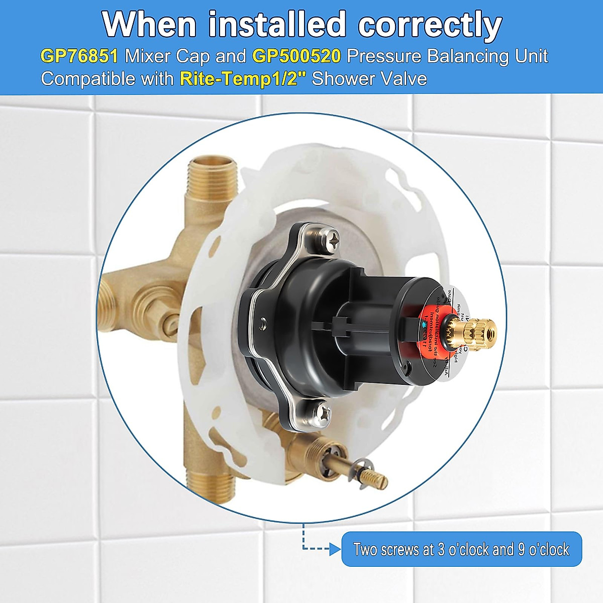 GP76851 Mixer Cap and GP500520 Pressure Balancing Unit, Compatible with Kohler GP77759 Mixer Cap, Shower Cartridge Replacement Valve Repair Kit, for Rite-Temp and 1/2" Shower Valve