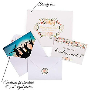 Bridesmaid Proposal Cards. Box set of 8 Will You Be My Bridesmaid and 2 Maid of Honor Cards. 4 x 6 Floral Cards with Gold Foil Ideal for Bridal Party or to go with Bridesmaid Gifts