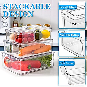 Pomeat 14 Pack Fridge Organizer with Lid, Stackable Refrigerator Organizer Bins, BPA-Free Fridge Organizers and Storage Clear, Fruit Storage Containers for Fridge, Kitchen, Food, Produce, Vegetable