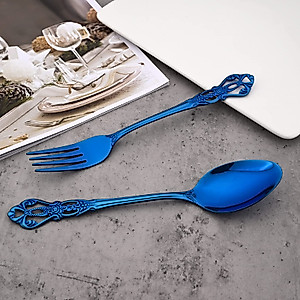 JANKNG Mirror Polished Blue Silverware Set, 24-Piece 18/10 Stainless Steel Shiny Finish Flatware Set Service for 6, Kitchen Utensil Set, Tableware Cutlery Set for Home and Restaurant Dishwasher Safe