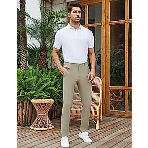 SPECIALMAGIC Golf Pants Men Stretch Slim fit Hiking Pants Lightweight Dress Casual Tapered Zipper Pockets 34