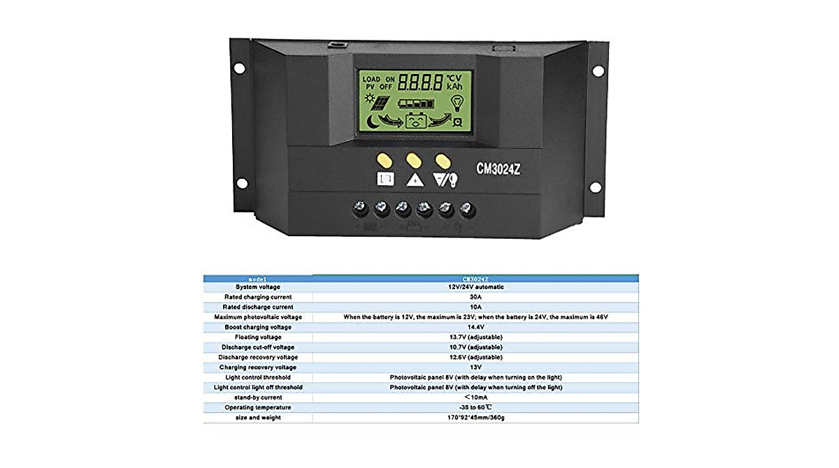 CM3024Z PWM Intelligent Solar Panel Charge Controller Regulator LCD Display 12V 24V 30A PVC — 🛍️ ...