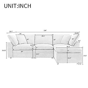 Taiweny Down Filled Convertible Modular Sectional Sofa, Modern Modular 3-Seat L-Shape Sofa Couch with Convertible Ottoman, Cloud Sofa Couch with Feather Filled for Living Room Apartment(Light Grey)