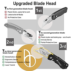 2 Pack BIBURY Utility Knife, Heavy Duty Folding Box Cutter, Pocket Carpet Knife with 20 Extra SK5 Stainless Steel Blades, Easy Release Button, Belt Clip, Quick Change, Blade Storage in Handle Design