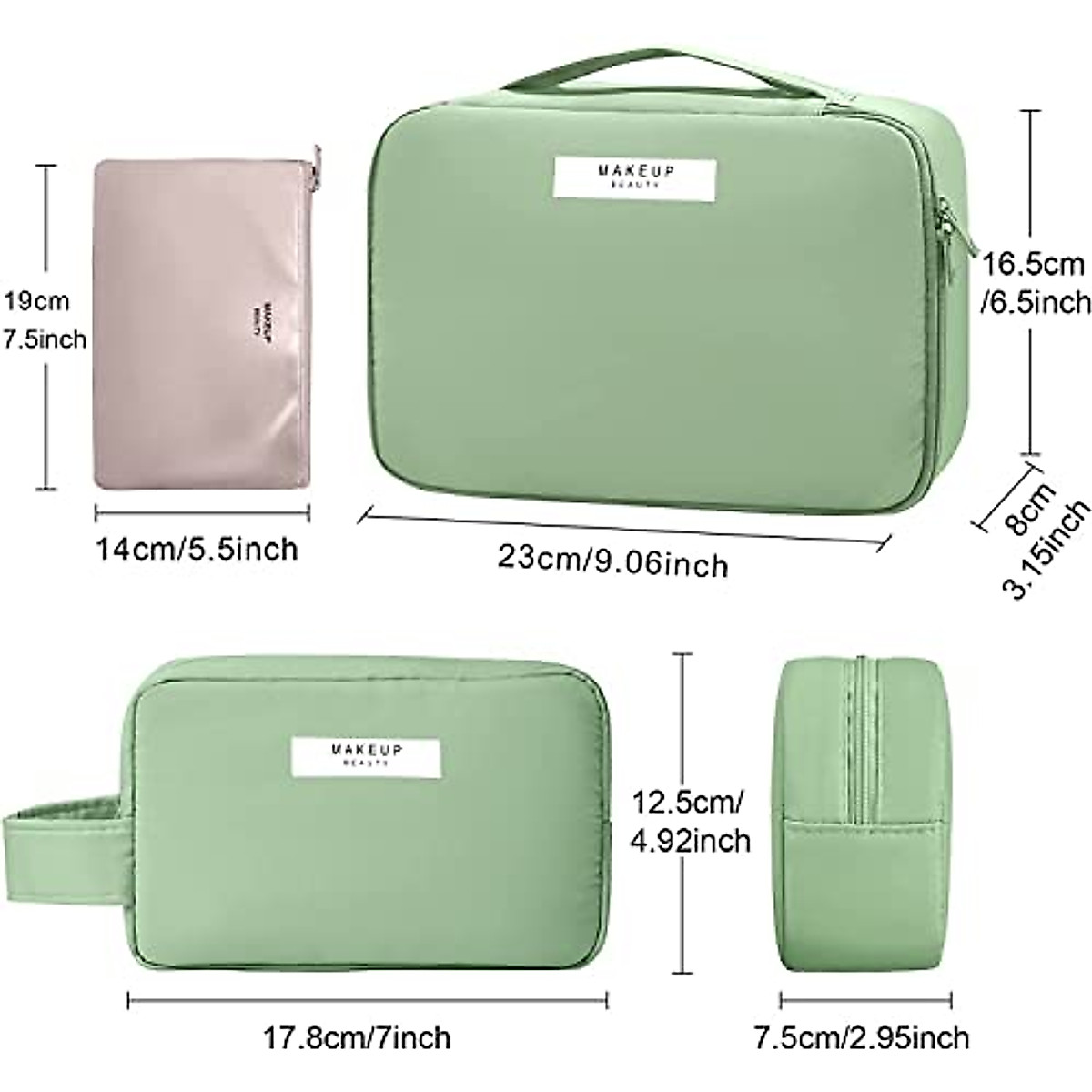 Noozion Clear Frosted Makeup Bag 3 Pieces Toiletry Bag Portable Cosmetic Pouch Travel Organizer Water-resistant Translucent Purse for Women and Girls (Green)