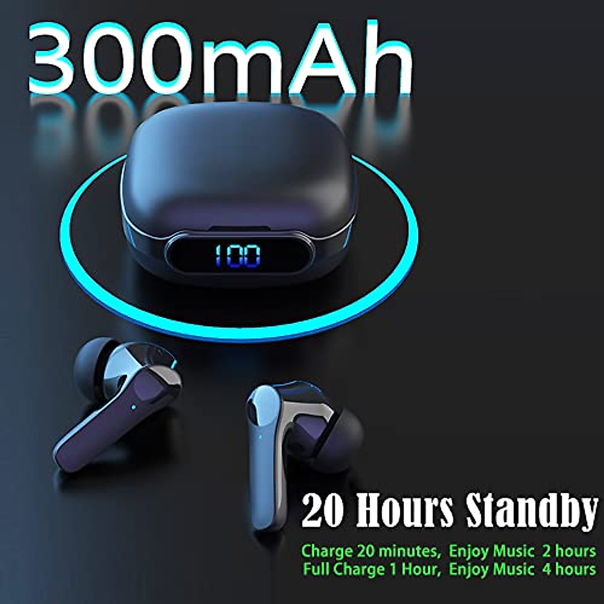 IHAO Luxury Sport Earbuds Headphone with HD Mic TWS in-Ear Headset Deep Bass HiFi Sound Multi Ture Active Noise Cancelling Mode Ergonomic Fit Painless Firm Wear Earphone