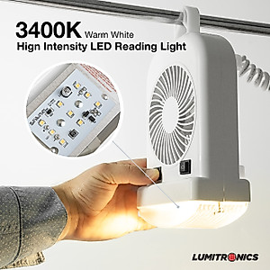Lumitronics RV Portable 12V LED Interior Bunk Light and 2-Speed Personal Fan Combo - Quiet Motor - Reading Light with Extendable 8-Foot Cord - On/Off Switch - Mounting Brackets Included