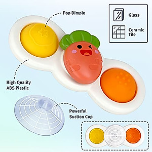 3Pcs Suction Cup Spinner Toys,Baby Spinners Toy,Push Bubble Sensory Rotating Fun,Bathing, Anxiety, Dining, Sensory Toy for Girls Boys
