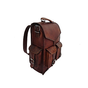DHK 15" Brown Vintage Leather Backpack Laptop Messenger Bag Rucksack Sling for Men Women