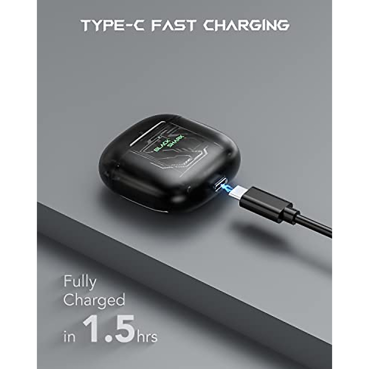 Black Shark Bluetooth Earbuds with 2 Mics Call Noise Canceling, Wireless Earbuds with 24H Playtime for Sport and Work, One-Step Pairing & Smart Touch Control, IPX5 Waterproof, in-Ear Stereo