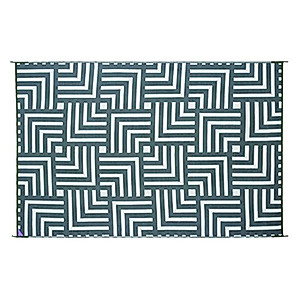 Stylish Camping 276094 6-feet by 9-feet Reversible Mat, Plastic Straw Rug, Large Floor Mat for Outdoors, RV, Patio, Backyard, Picnic, Beach, Camping - Geometric Mat (Olive Green/Beige)