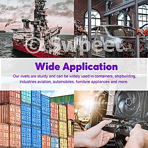 Swpeet 80Pcs 3/16" x 9/16" / 3/4" / 13/16" / 1" Aluminum Long Grip Tri-Grip Rivets Tri-Fold Tri Bulb Mounting Rivet Blind Rivets Assortment Kit, Tri-Grip Rivet Perfect for Deep Water Installing Boat