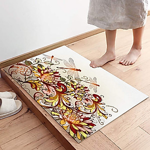 Teamery Kitchen Mat 2PCS, Dragonfly Flowers Kitchen Rugs for Kitchen Organization, Home Decor Anti-Fatigue Kitchen Floor Mats Non-Slip Kitchen Decor Runner Rug, Room Decor Standing Desk Mats