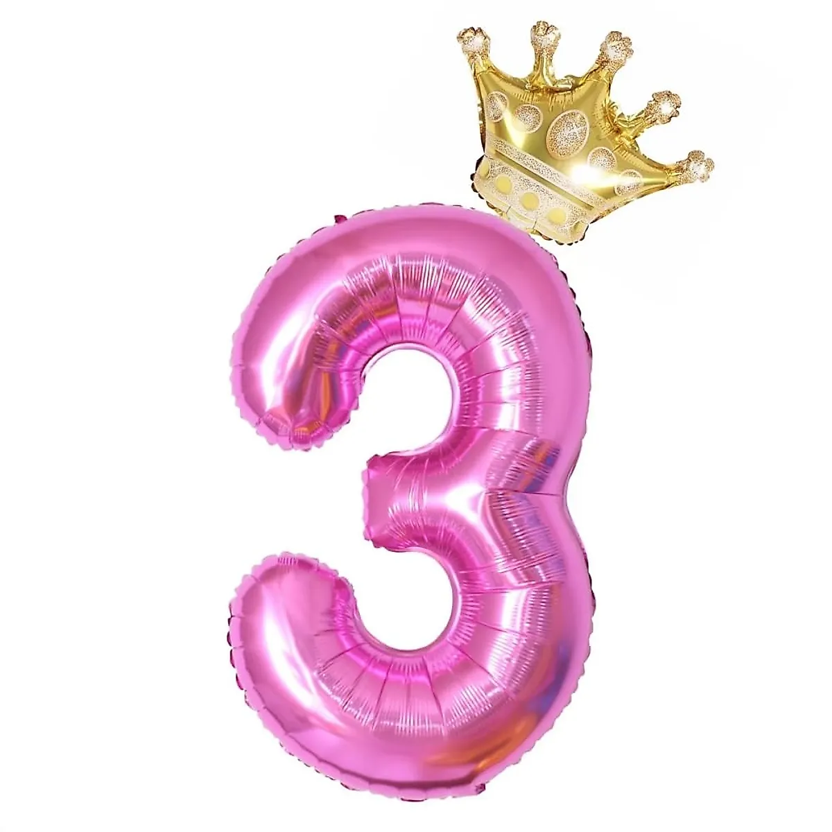 Pink Number 3 Balloons With Crown, 40 Inch Number 3 Foil Helium Balloons, 3rd Birthday Party Decorations. (Pink 3)